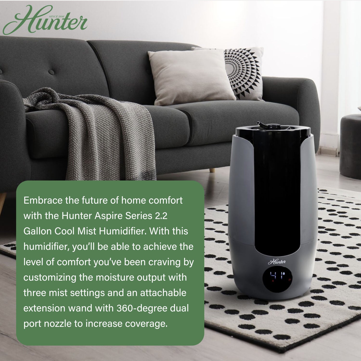 Hunter HHU400 WHT Aspire Ultrasonic Cool Mist Humidifier White